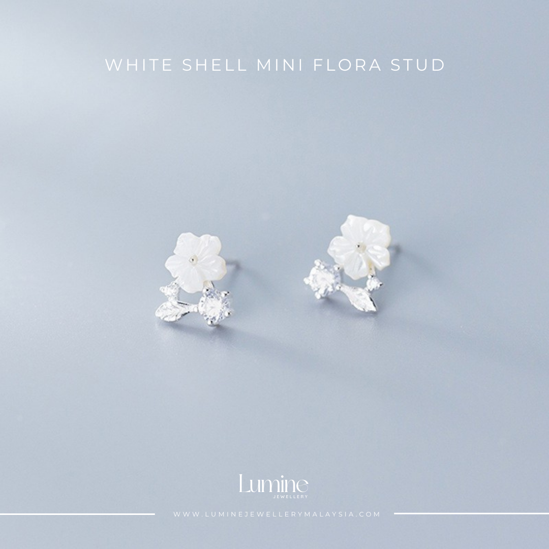 White Shell Mini Flora Stud – Lumine Jewellery Malaysia
